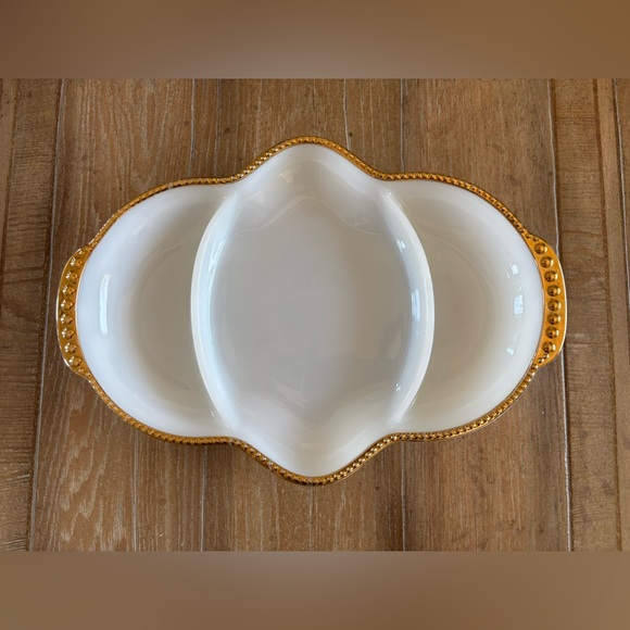 Fire King | Kitchen | Vintage Fire King Milk Glass Gold Trim Divided ...